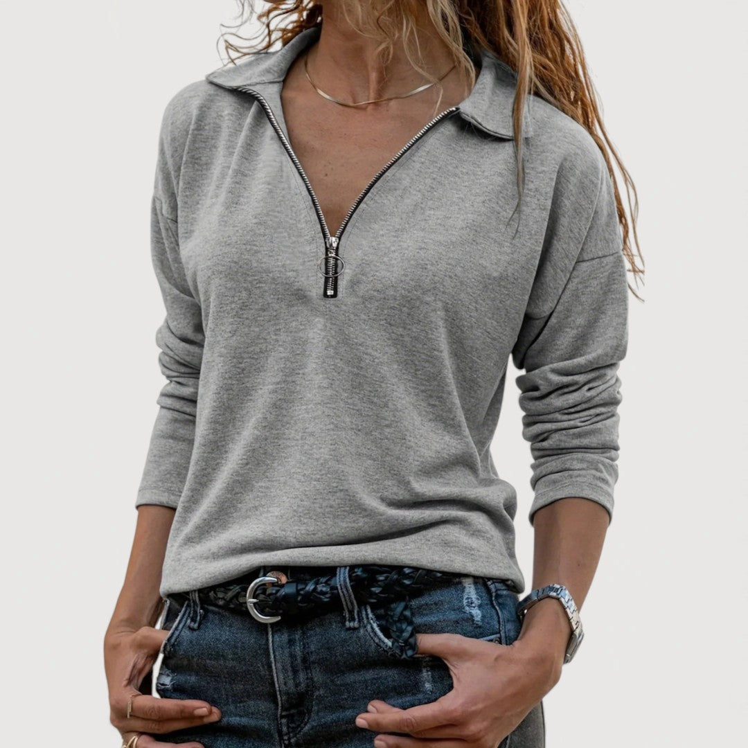 MAUREEN – ZIP COLLAR TOP – Mabel & Mae